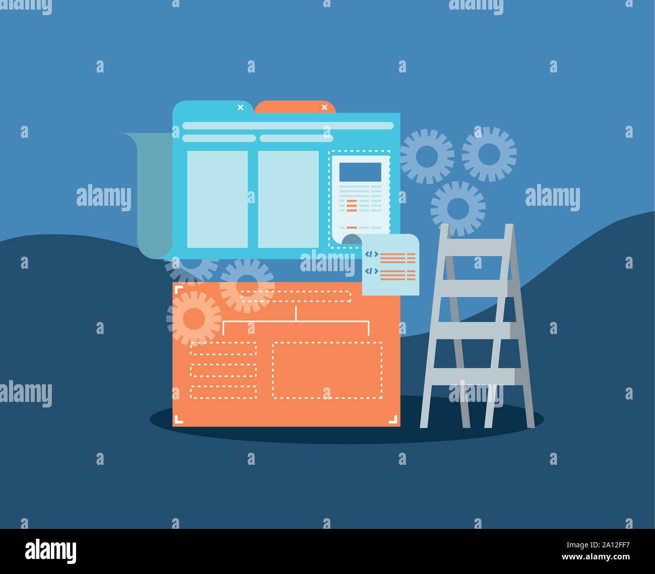 website under construction with desktop computer vector illustration ...