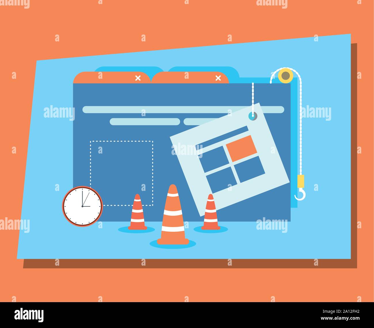 website under construction with desktop computer vector illustration ...