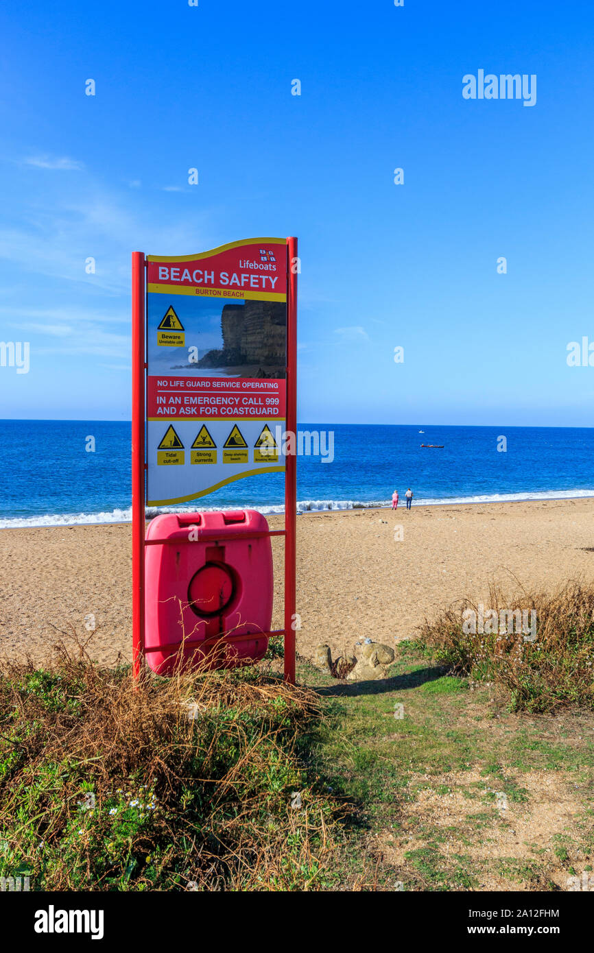hive beach warning signs near west bay coast resort, jurassic coast ...