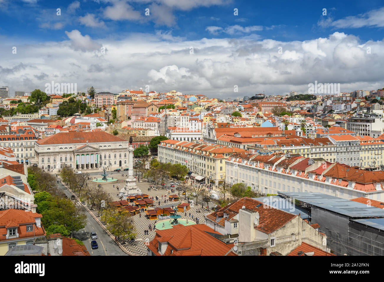 Lisbon Portugal aerial view city skyline at Lisbon Rossio Square Stock ...