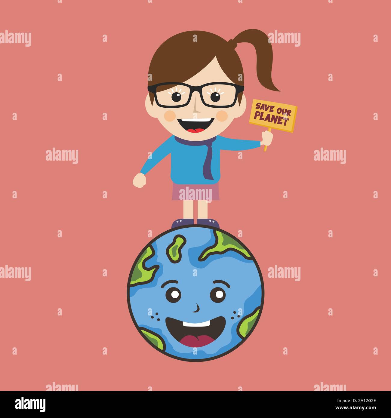 save our planet earth campaign girl holding sign theme vector Stock ...