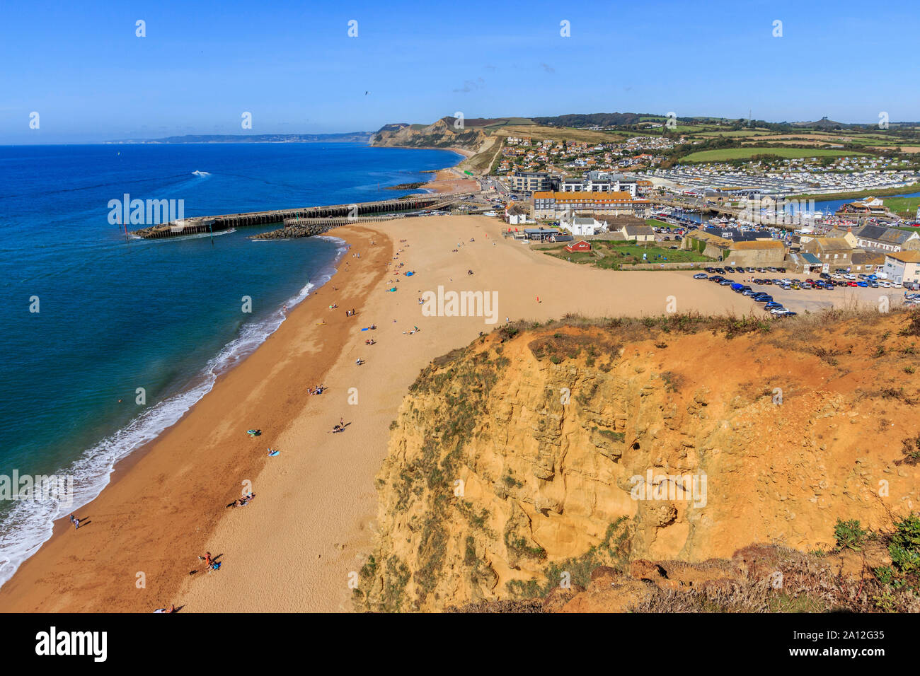 west bay coast resort, jurassic coast, crumbling sandstone cliffs ...