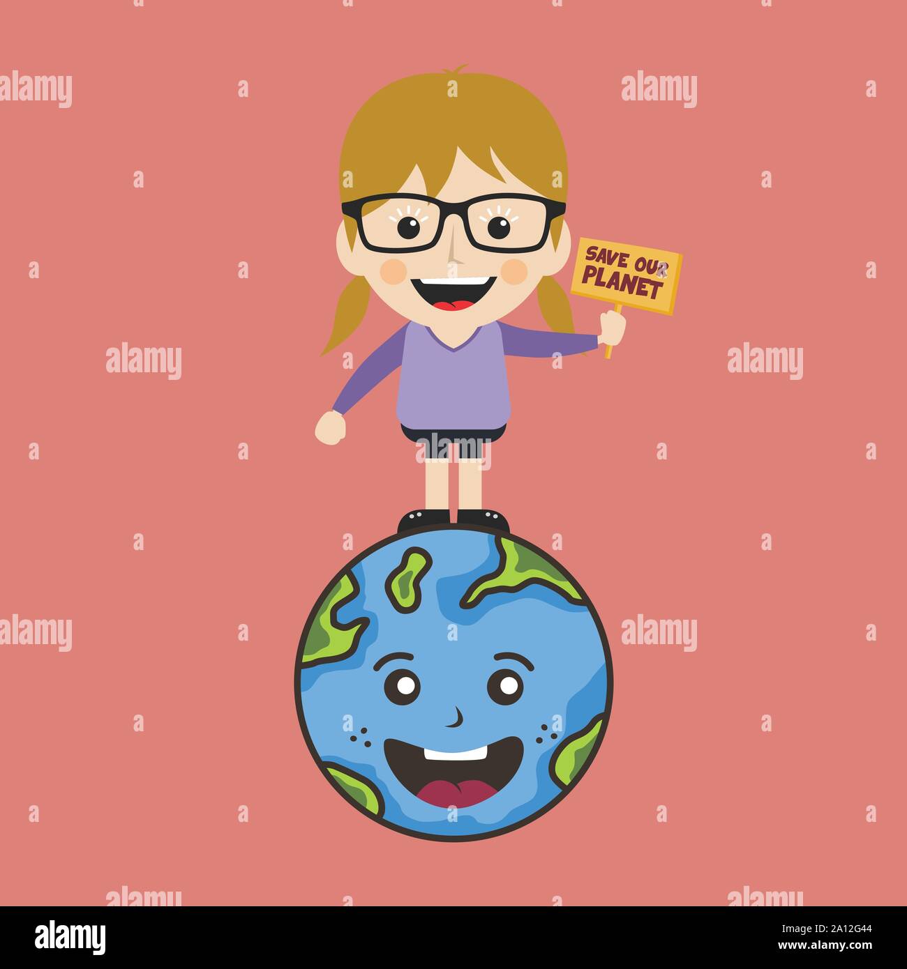 save our planet earth campaign girl holding sign theme vector Stock ...