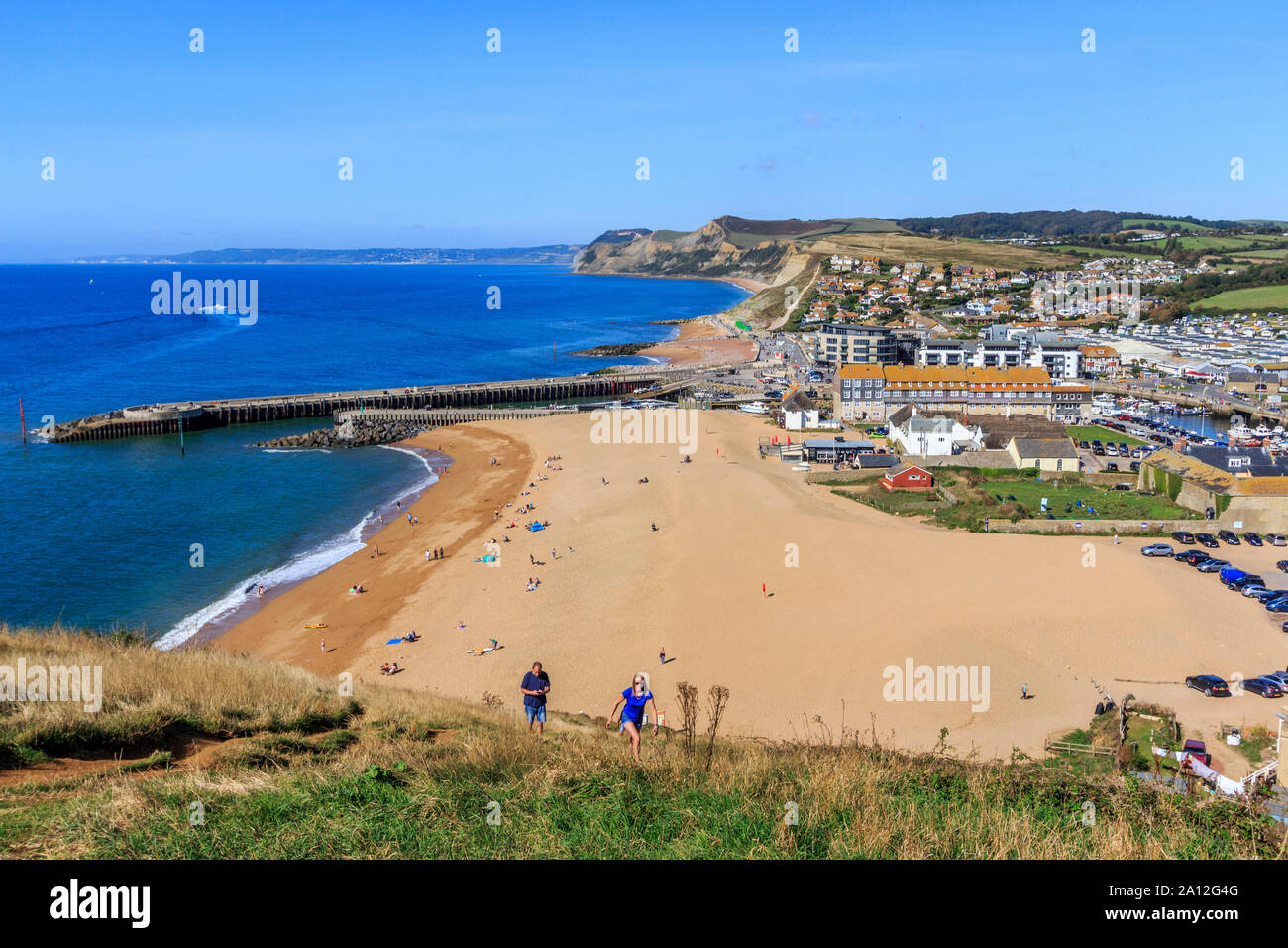 west bay coast resort, jurassic coast, crumbling sandstone cliffs ...