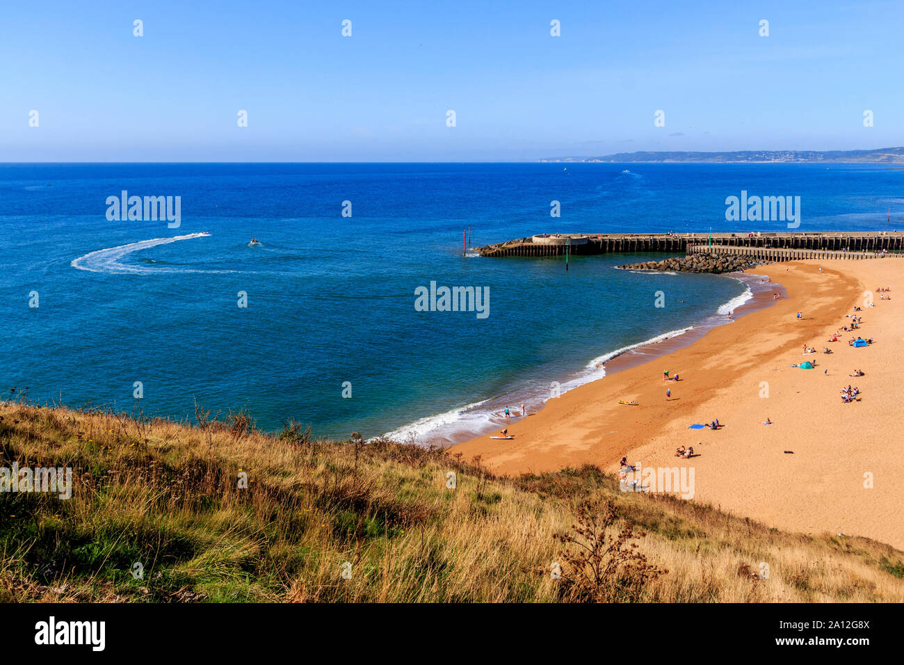 west bay coast resort, jurassic coast, crumbling sandstone cliffs ...