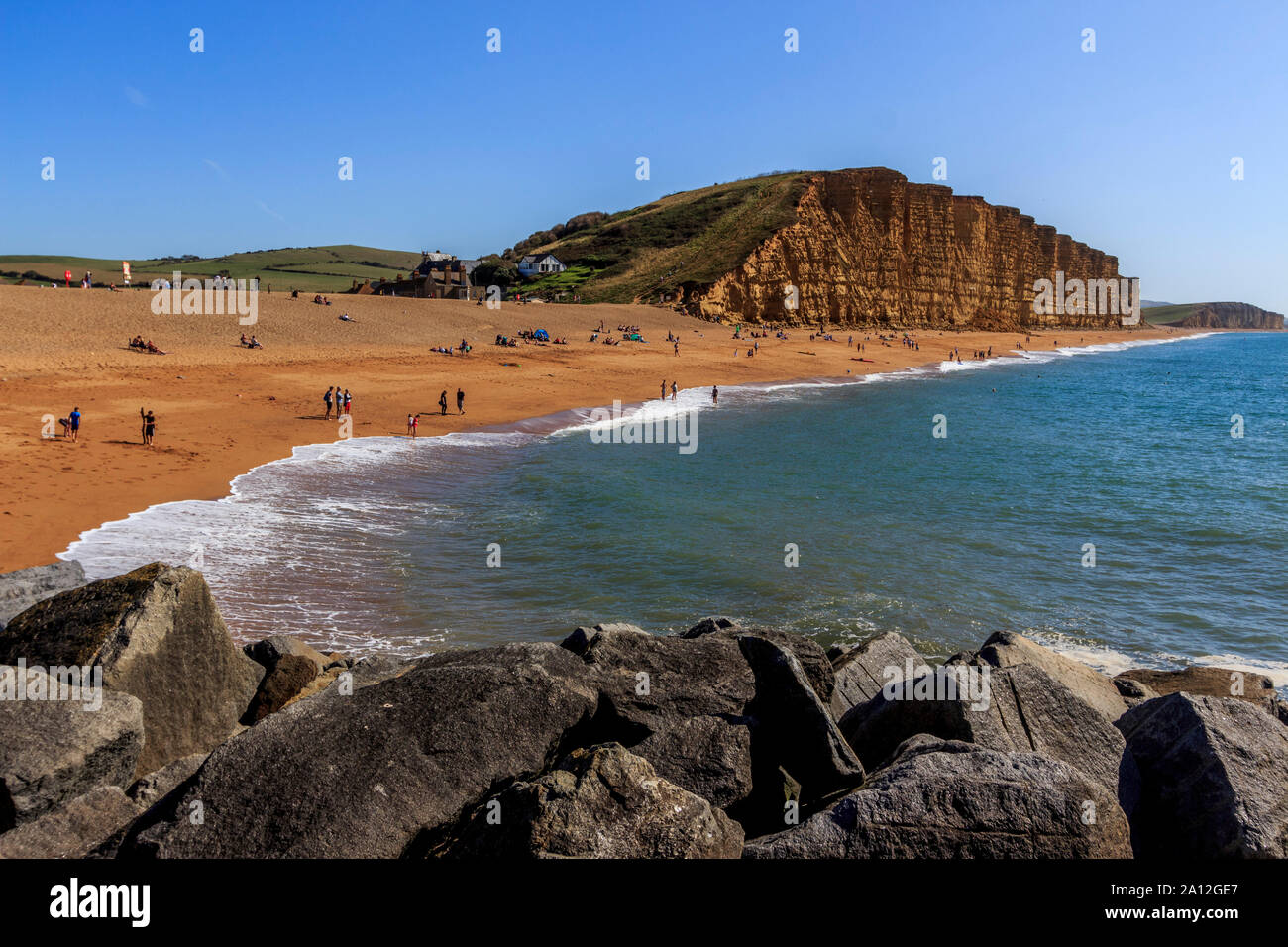 west bay coast resort, jurassic coast, crumbling sandstone cliffs ...