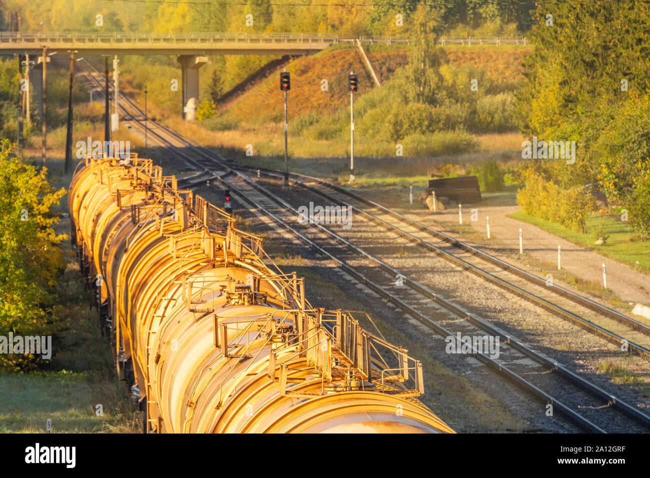 Set of train tanks with oil and fuel transport by rail Stock Photo - Alamy