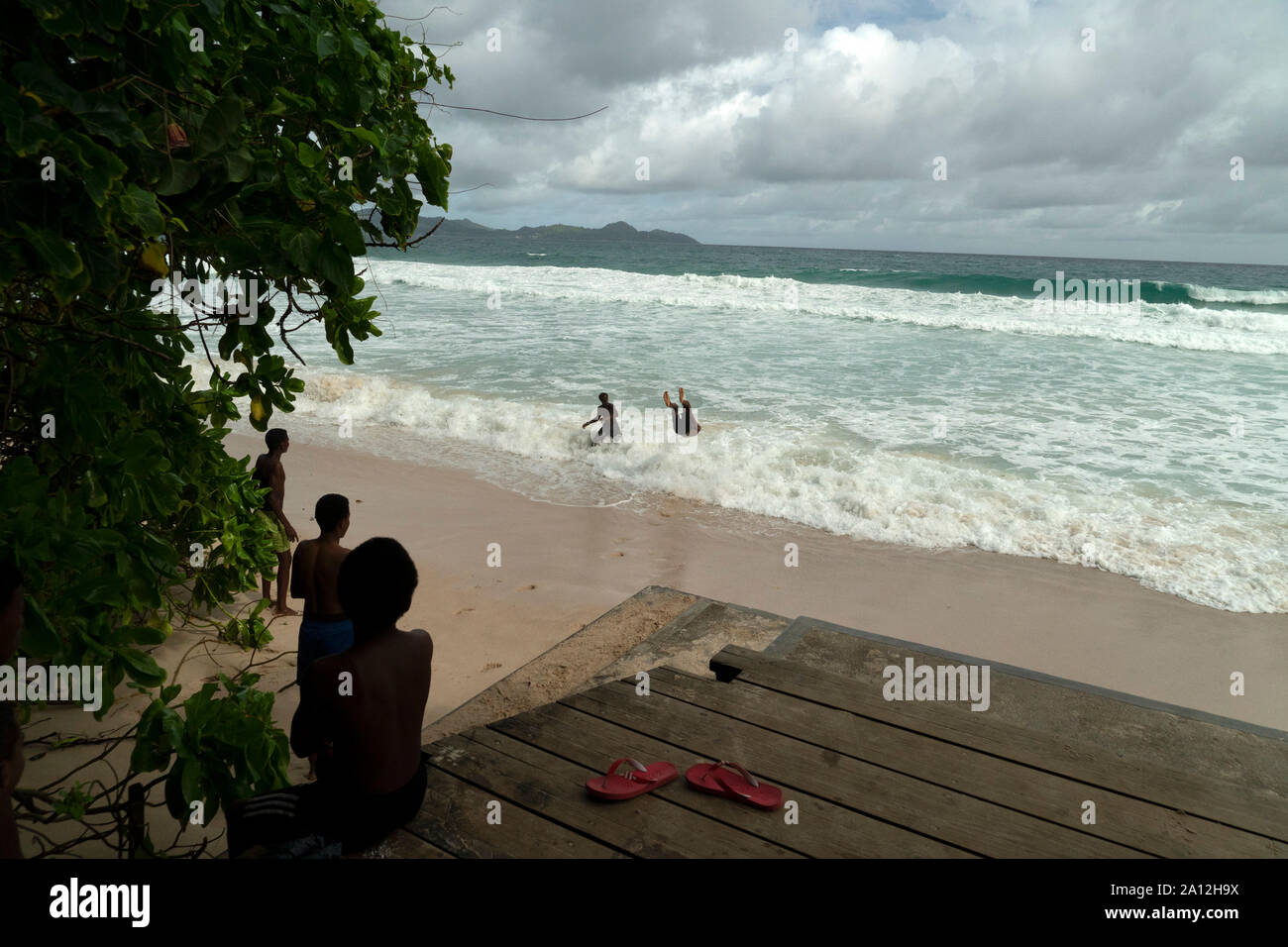 MAHE, SEYCHELLES - AUGUST 13 2019 - Young creole people having fun on ...
