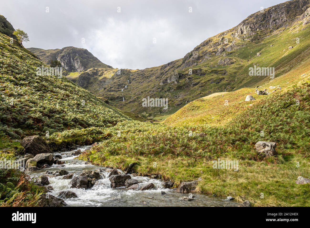 Waterfalls off Dovedale Beck, below Dove Crag, Lake District, Cumbria ...