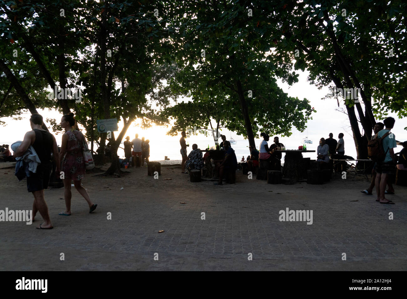 MAHE, SEYCHELLES - AUGUST 13 2019 - Young creole people at local market ...