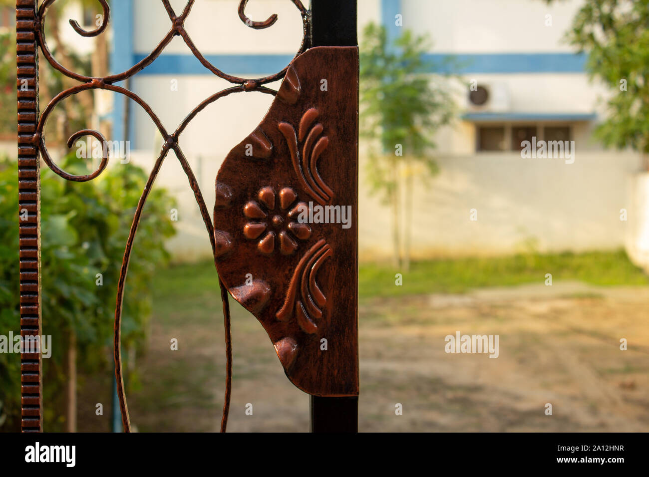 Iron gate with handle used for entry and exit into a property Stock ...