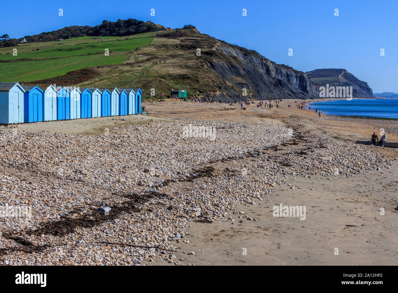charmouth seaside resort, crumbling cliff strata, fossil hunting ...