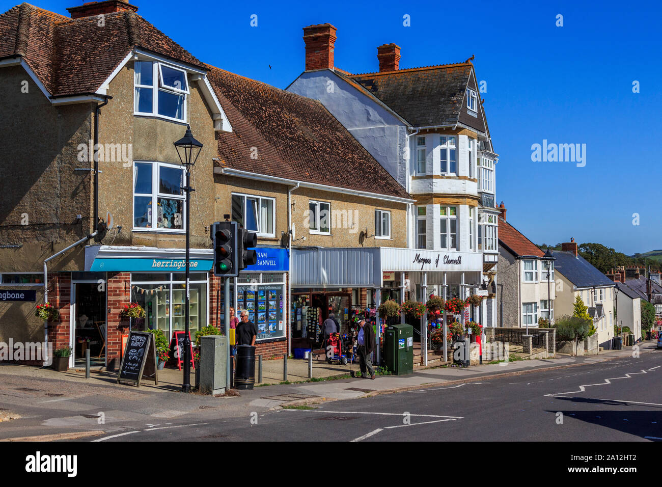charmouth seaside resort town centre scenic high street, fossil hunting ...