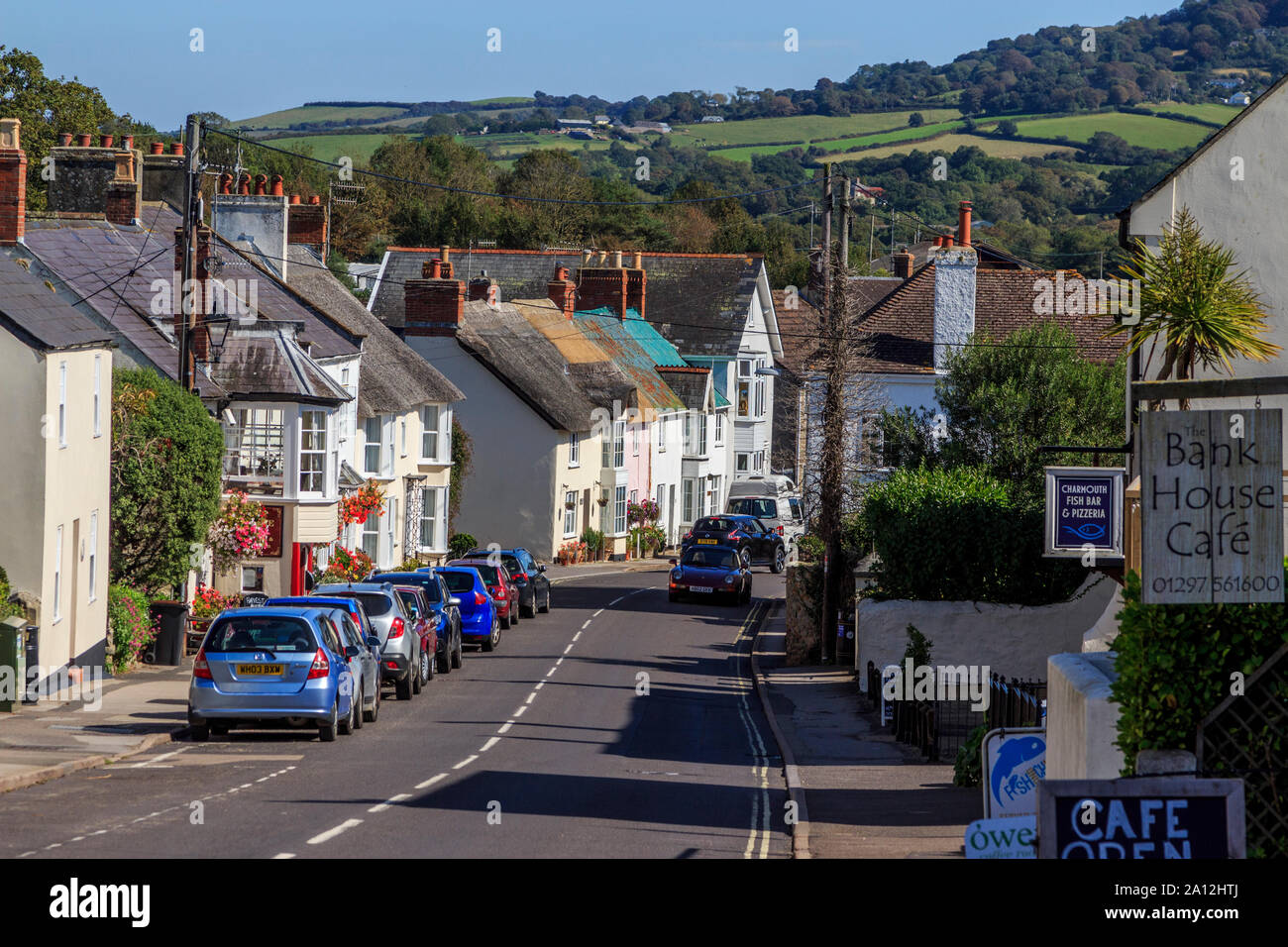 charmouth seaside resort town centre scenic high street, fossil hunting ...