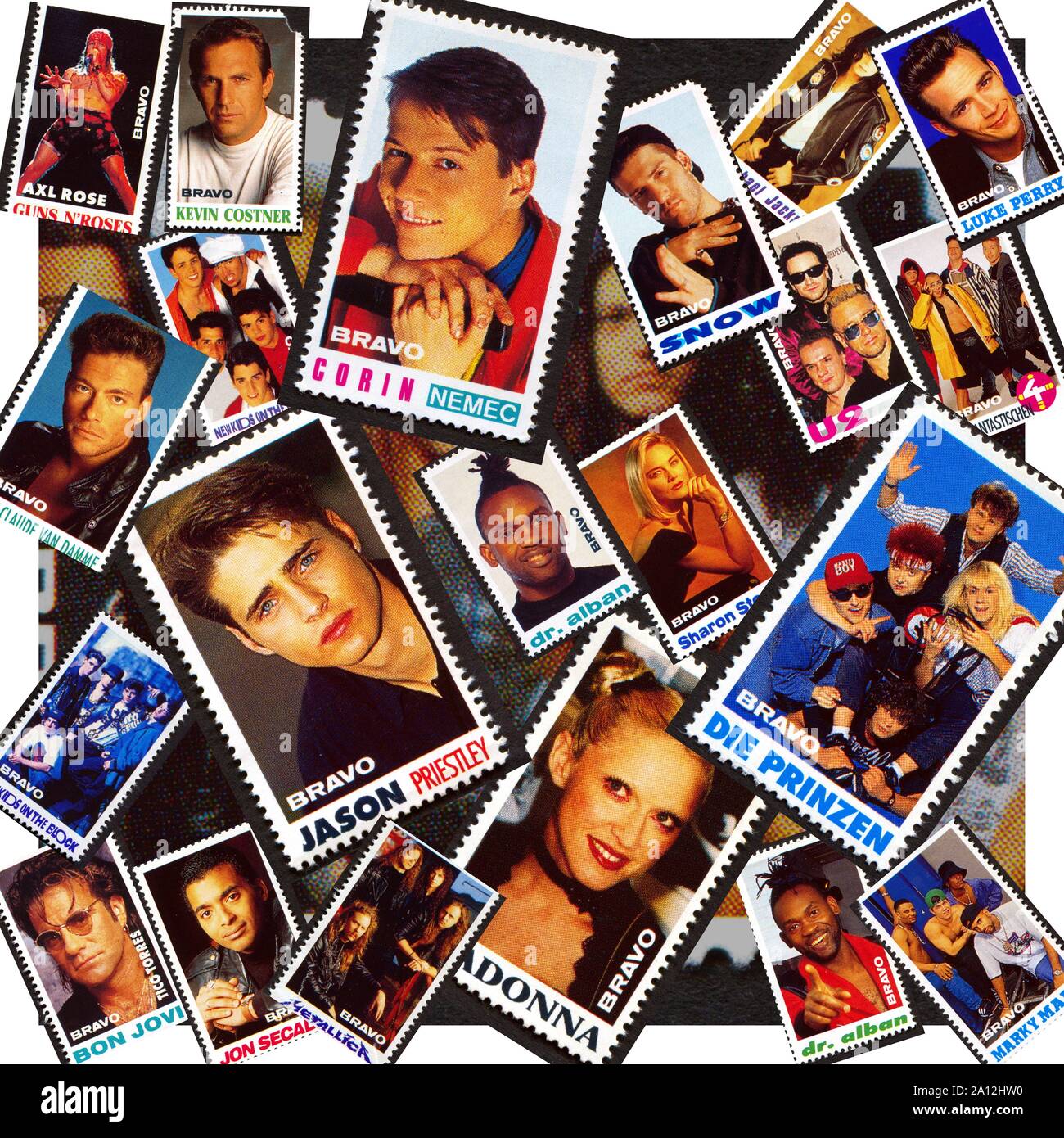 Collage with popular vintage entertainment celebrities, circa 1980's ...