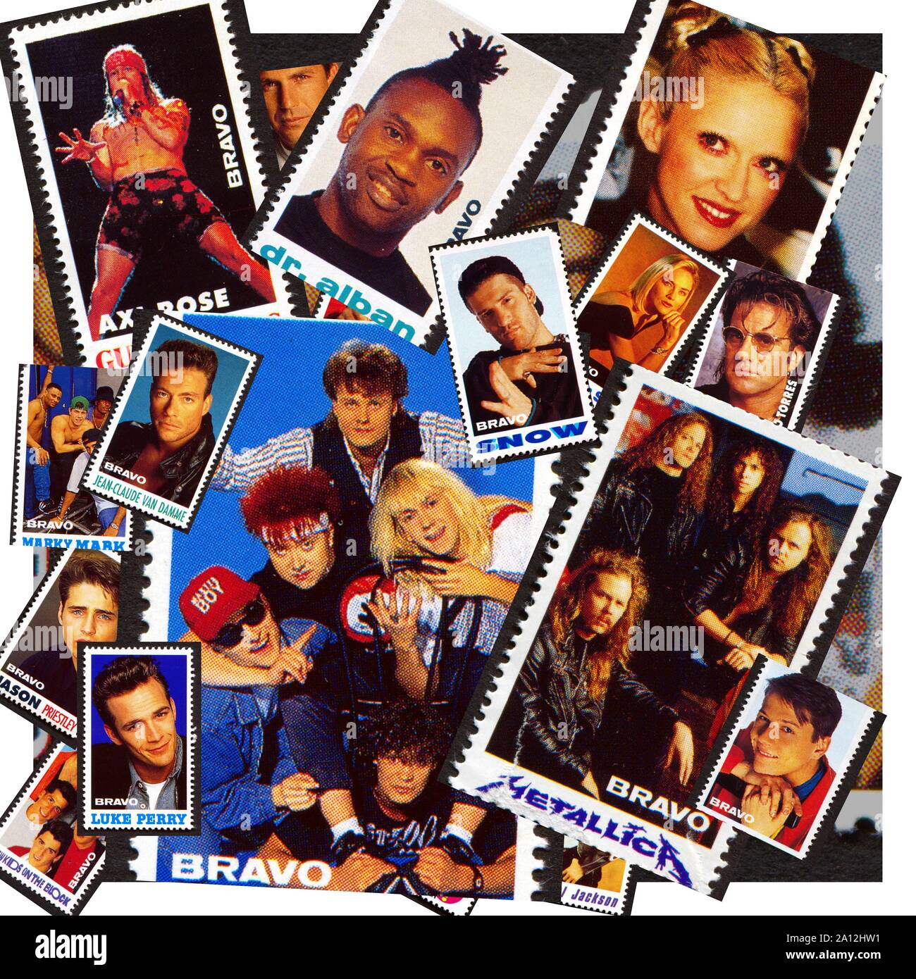 Collage with popular vintage entertainment celebrities, circa 1980's ...