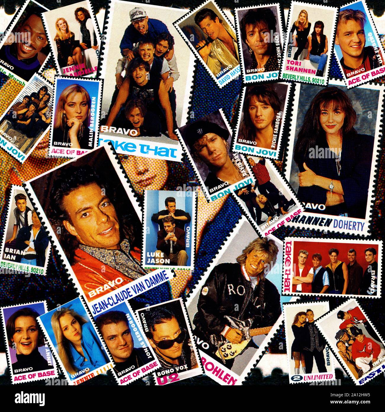 Collage with popular vintage entertainment celebrities, circa 1980's ...