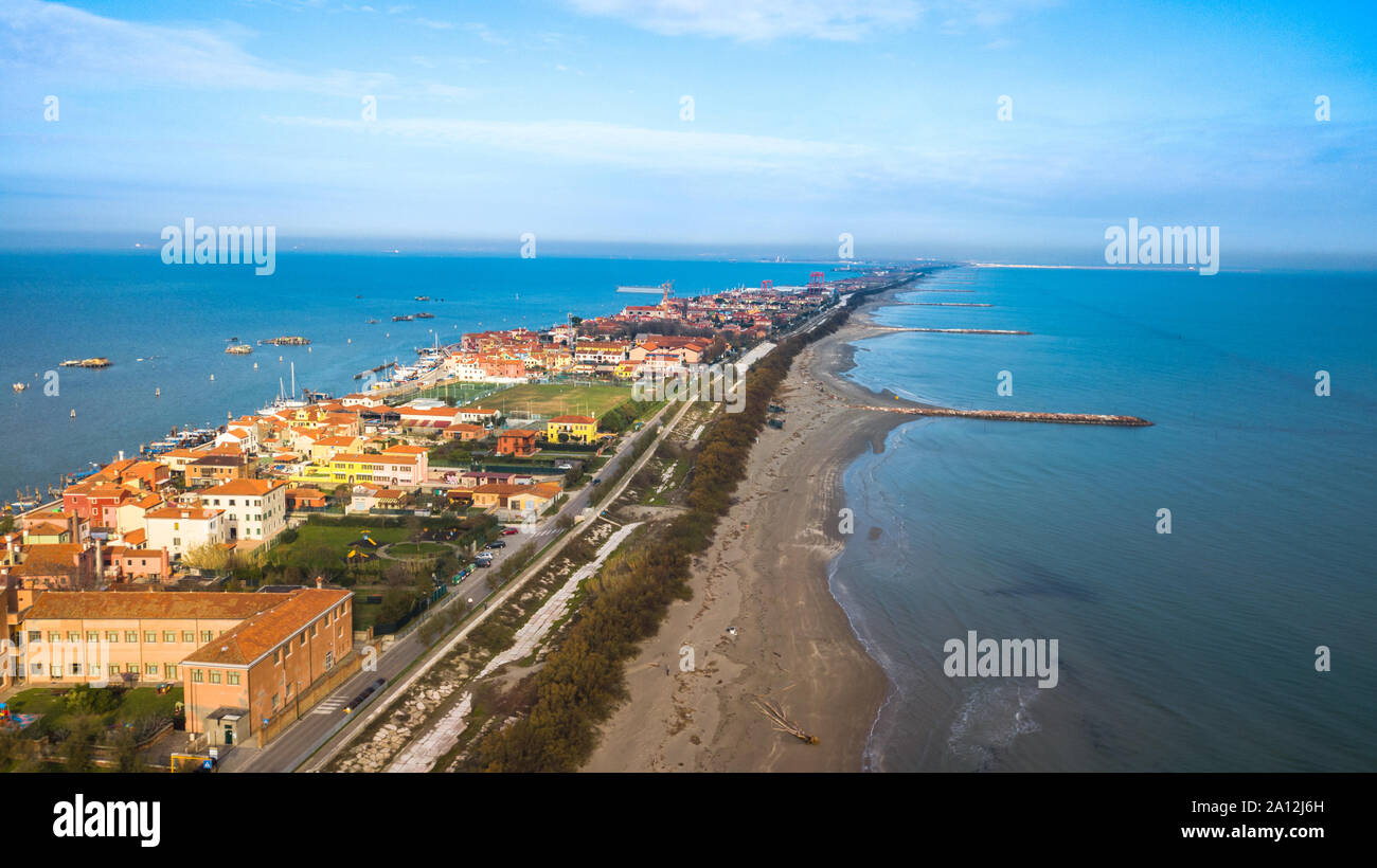 Drone view of Pellestrina, Italy Stock Photo - Alamy