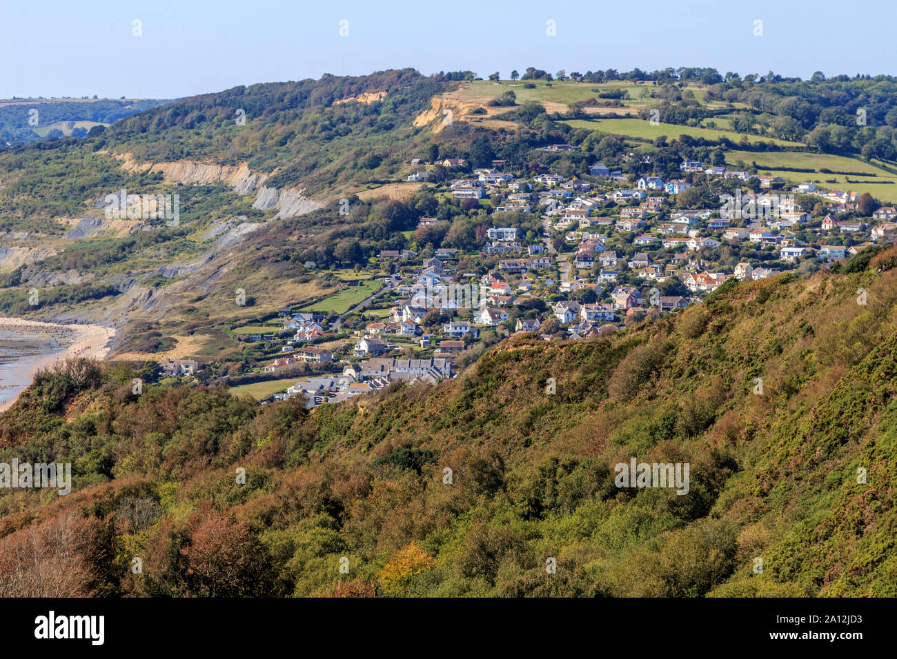 charmouth seaside resort, crumbling cliff strata, fossil hunting, south ...