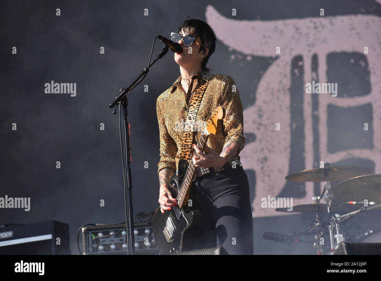 American punk rock band The Distillers performing on the Main Stage at ...
