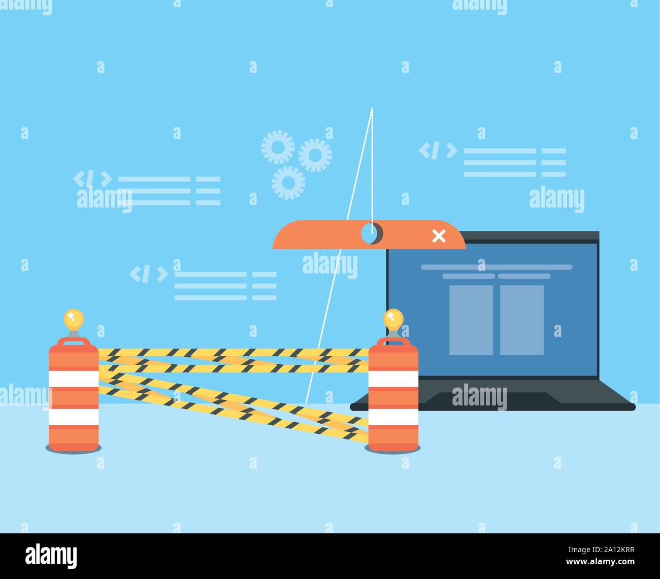 website under construction with desktop computer vector illustration ...