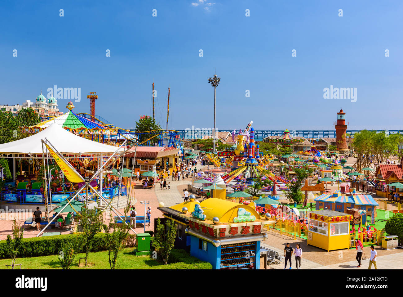 Liaoning, China - 27 August 2016: Bazaar and fun fair at Xinghai Square ...