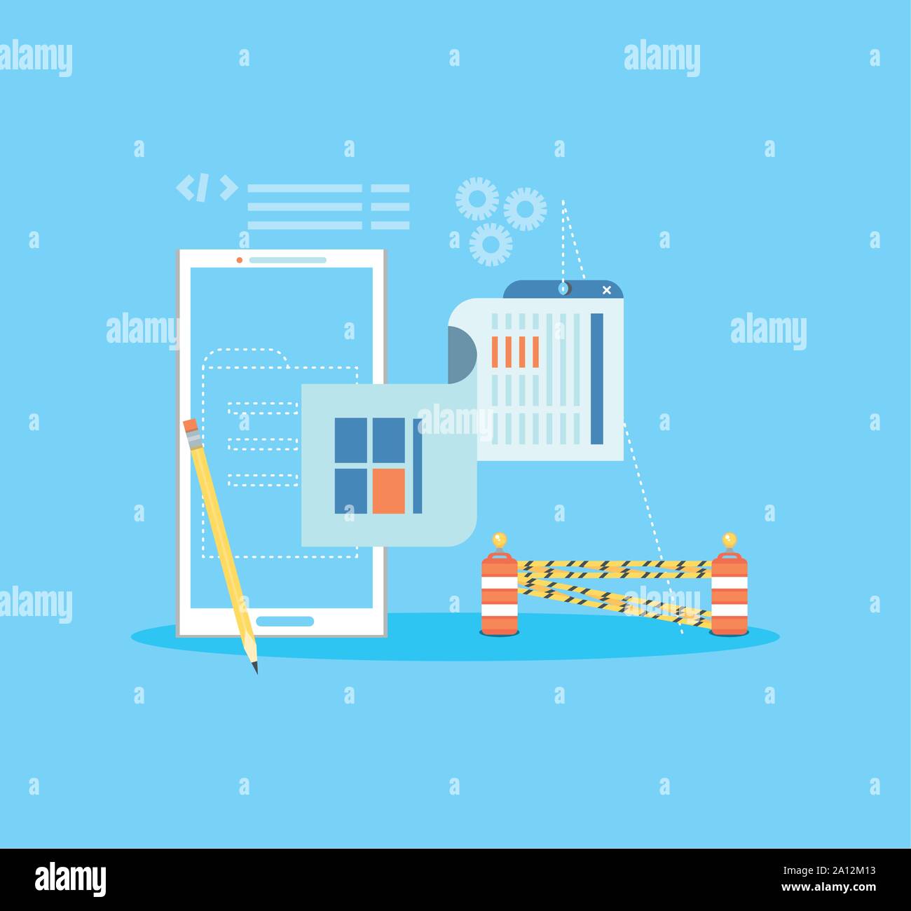 website under construction with desktop computer vector illustration ...