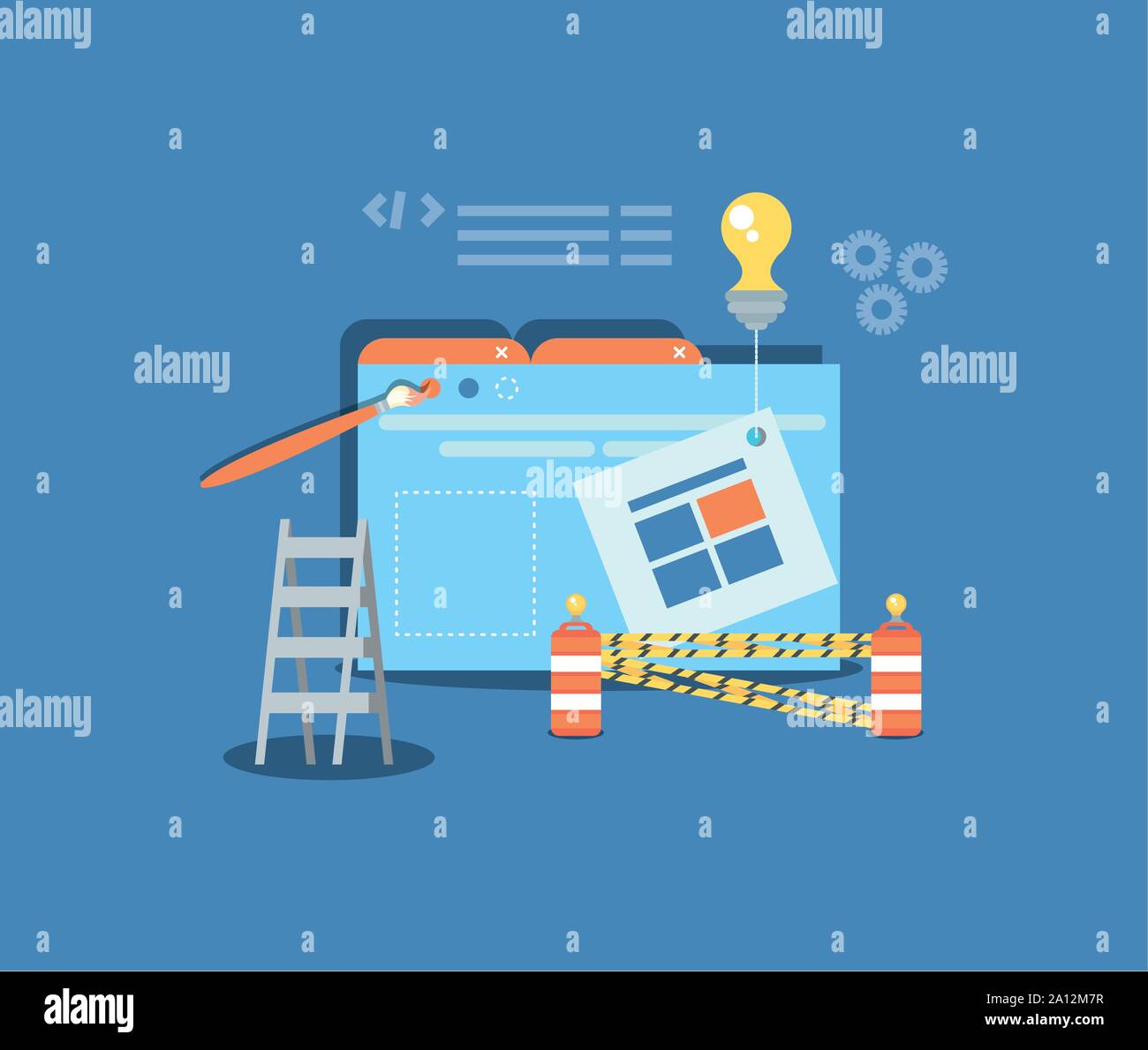 website under construction with desktop computer vector illustration ...
