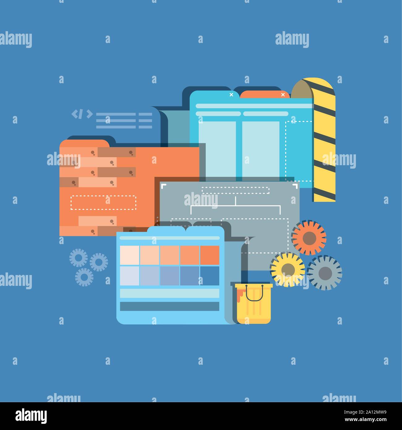 website under construction with desktop computer vector illustration ...