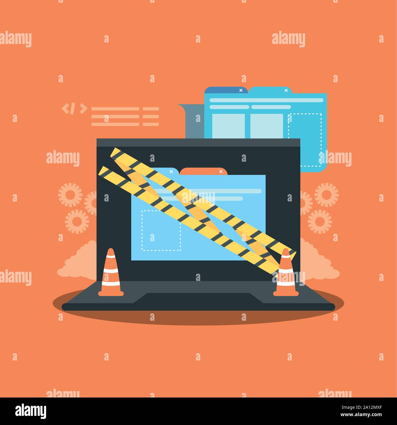 website under construction with desktop computer vector illustration ...