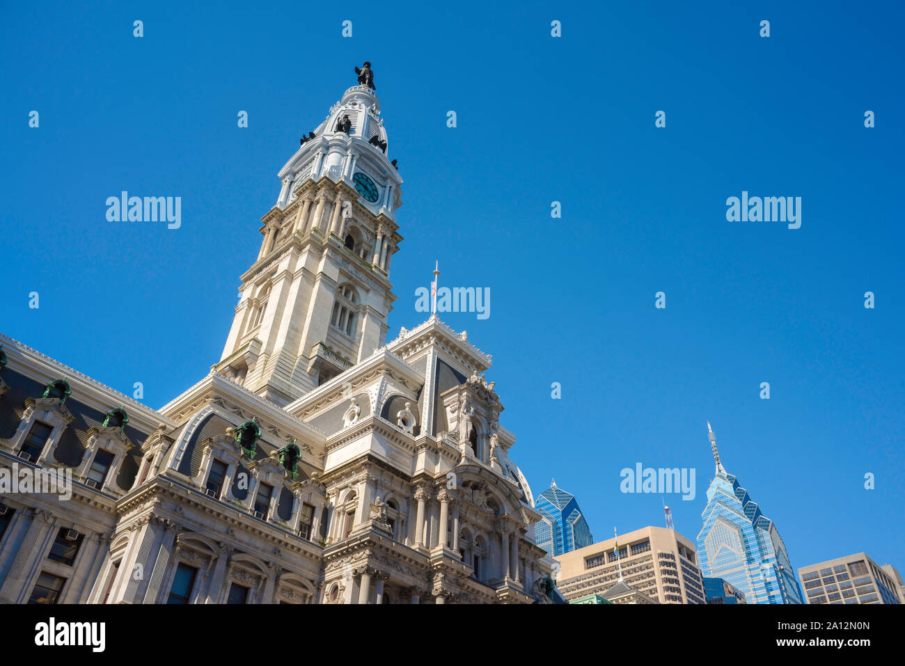 City Hall Philadelphia, view of the 548ft (167m) tall tower of City ...