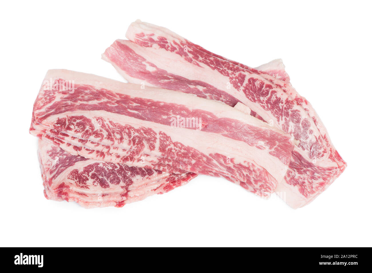 Raw beef bacon slices isolated on white background Stock Photo - Alamy