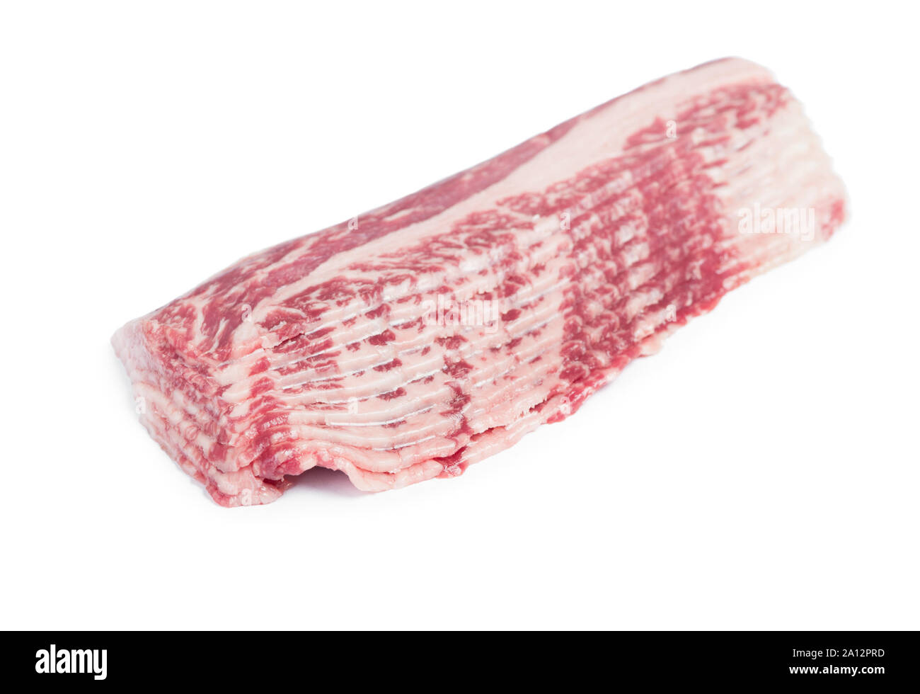 Raw beef bacon slices isolated on white background Stock Photo - Alamy