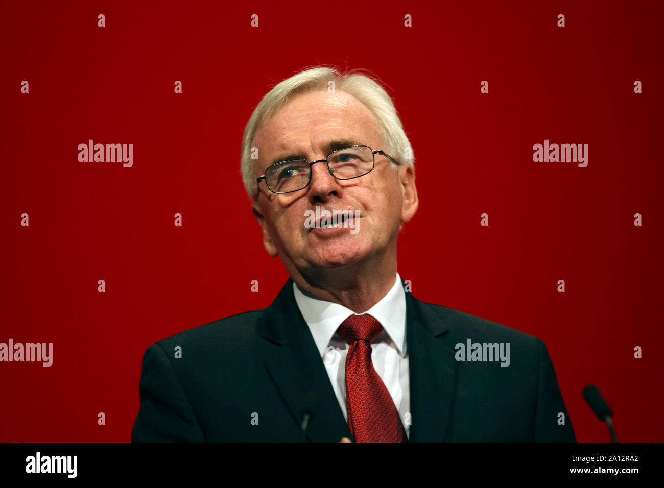 John McDonnell MP gives his speech at the Labour Party Conference Stock ...