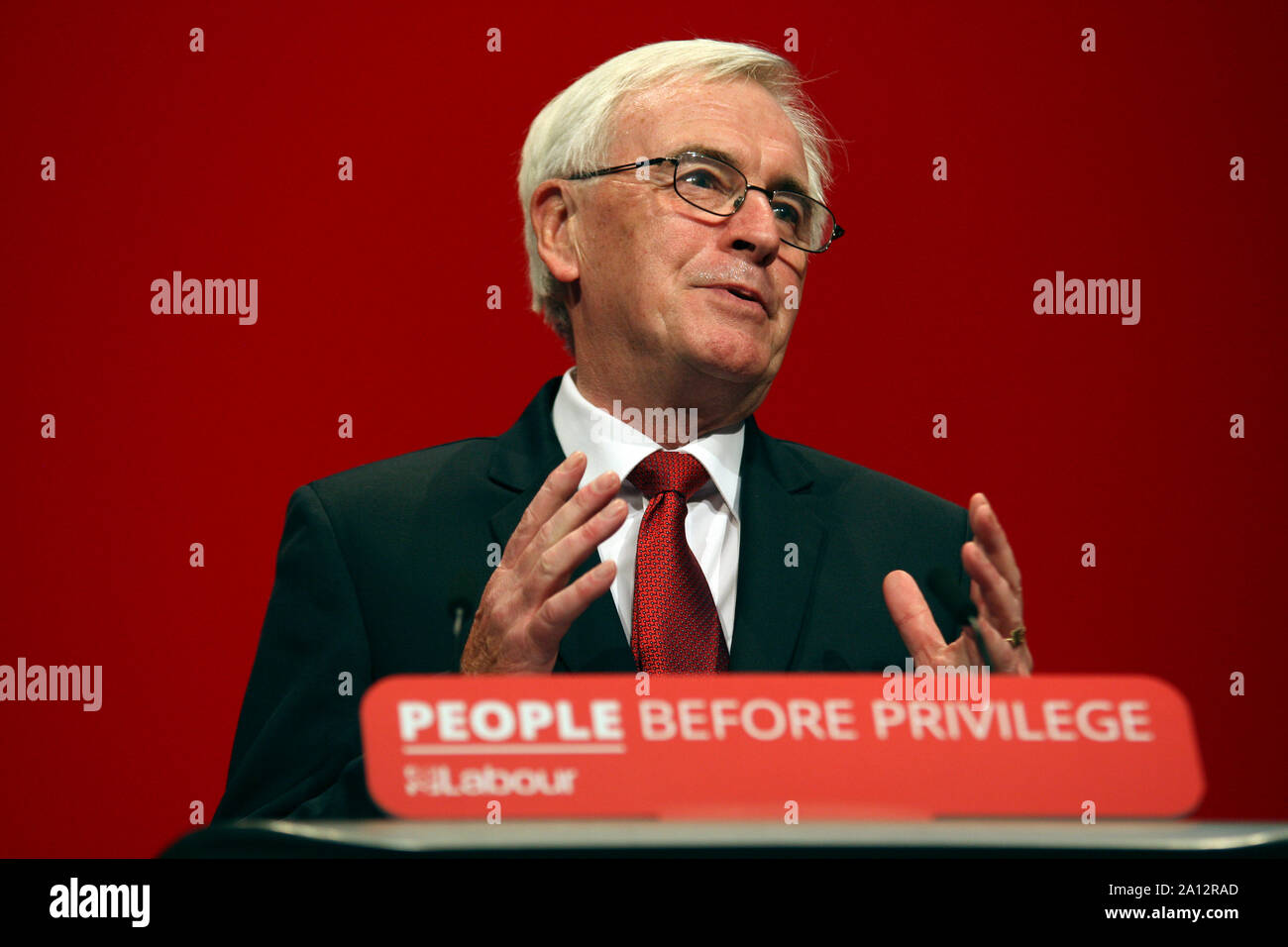 John McDonnell MP gives his speech at the Labour Party Conference Stock ...