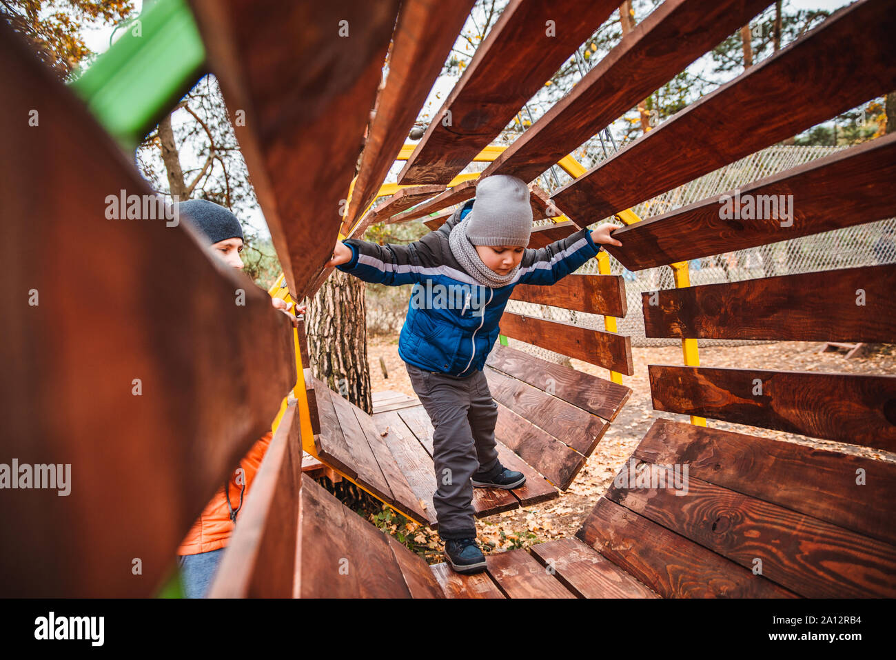 little toddler boy play at playground healthy active child Stock Photo ...