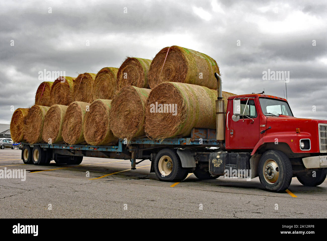Emporia, Kansas, USA, September 20, 2019Rolled bales of hay on truck ...