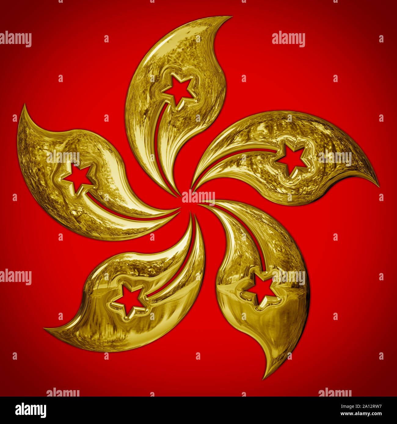 Hong Kong national symbol, gold metallic style on the red background ...