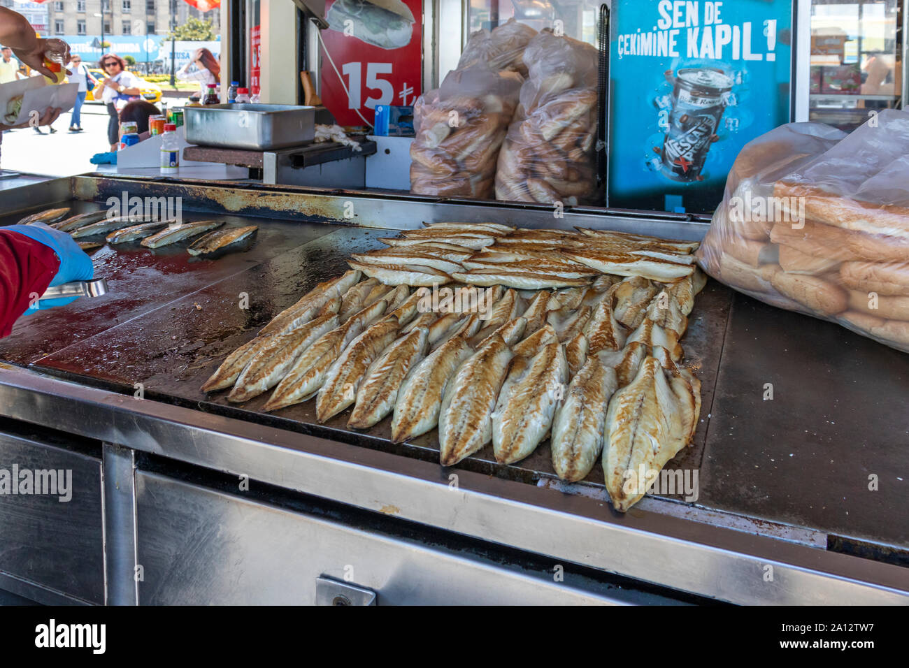 ISTANBUL, TURKEY - JULY 26, 2019: Fish sandwich stand at coast of ...