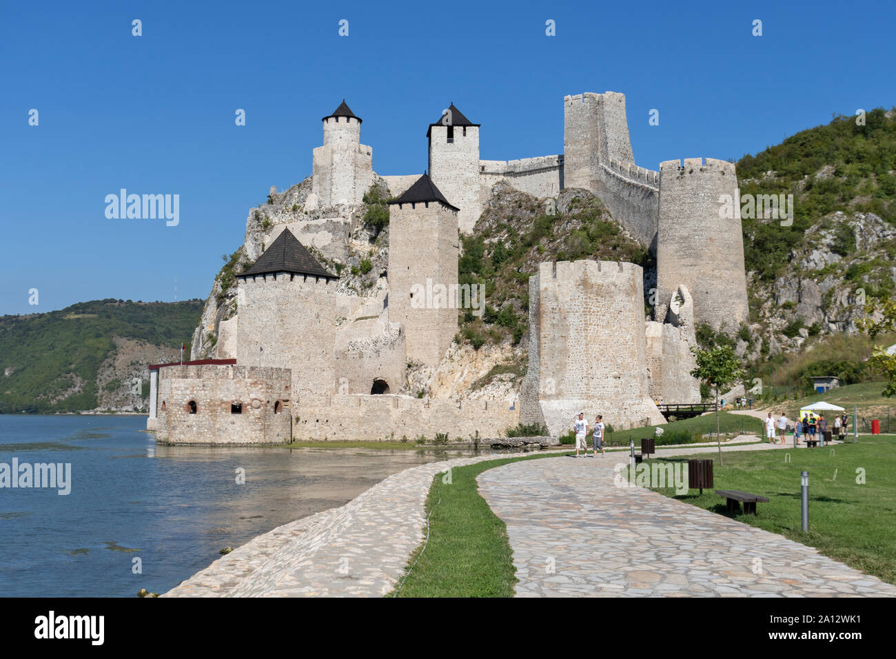 GOLUBAC, SERBIA - AUGUST 11, 2019: Tourists visiting Golubac Fortress ...