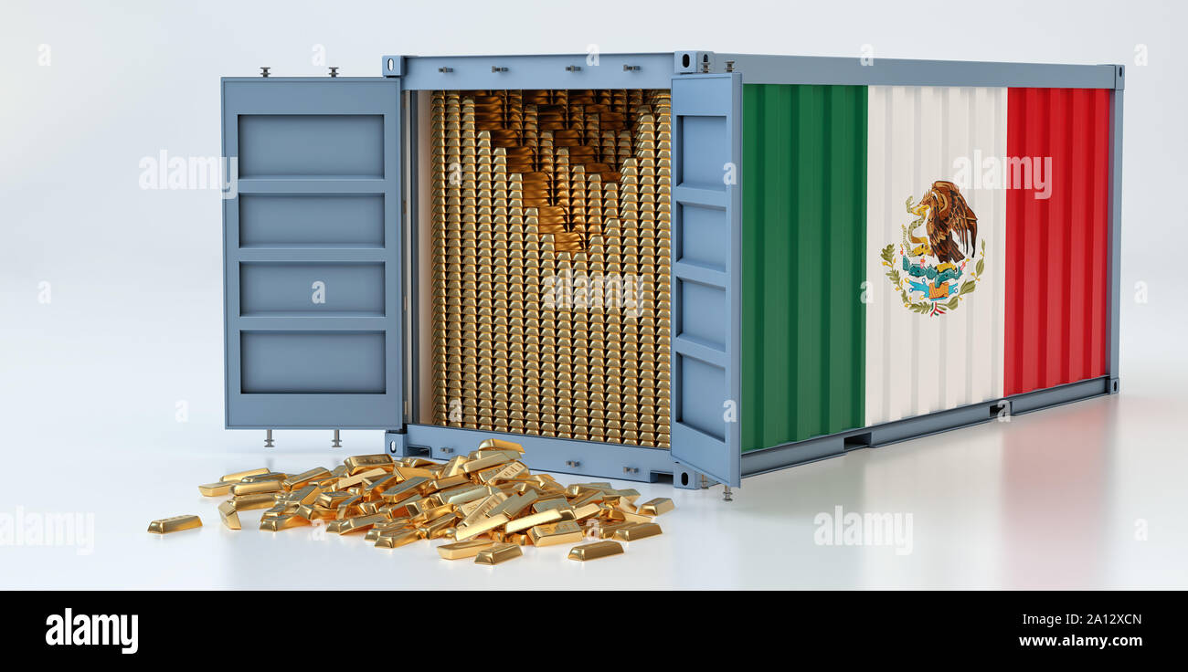 Freight Container with Mexico flag filled with Gold bars. Some Gold ...