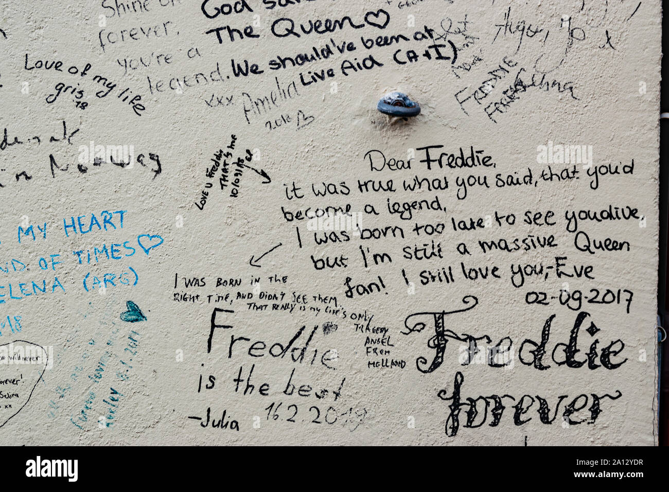 Montreux,SWITZERLAND-August 06,2019: Tribute wall with inscriptions for ...