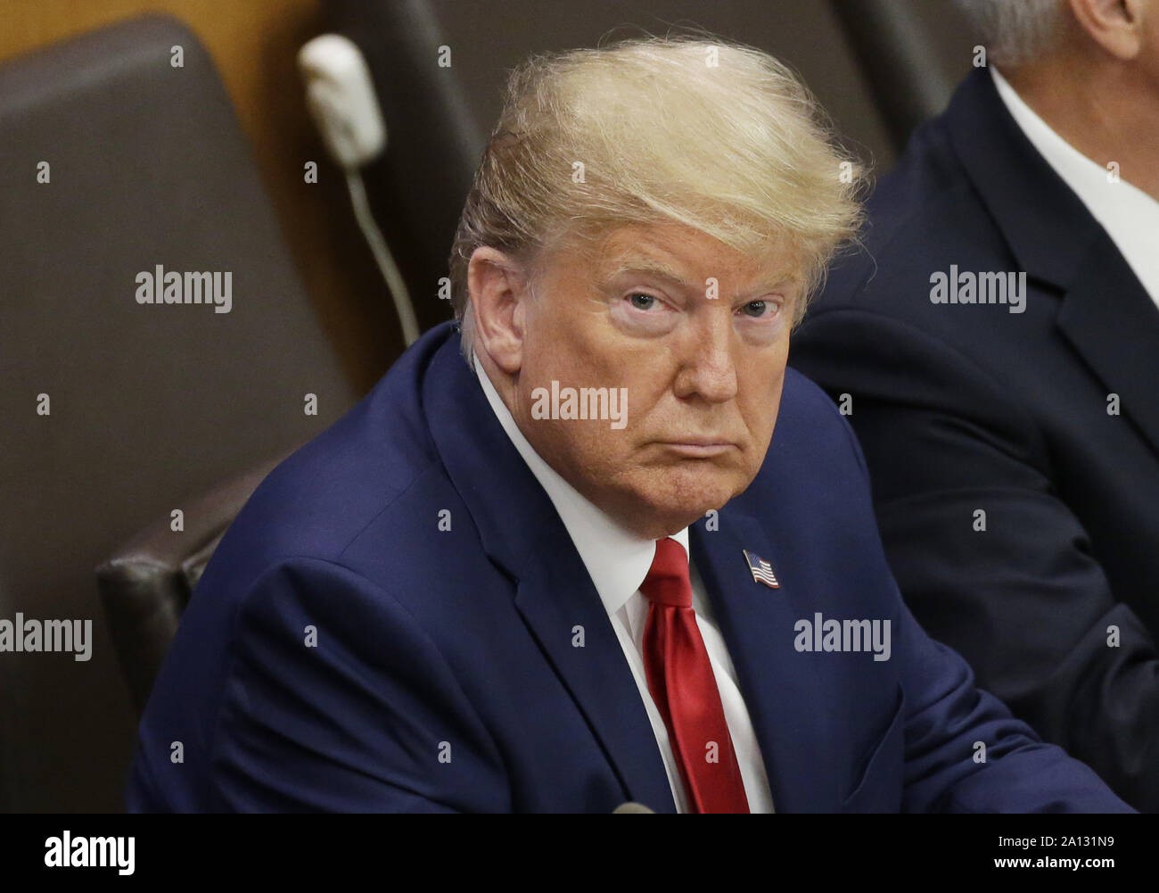 New York, United States. 23rd Sep, 2019. President Donald Trump waits ...
