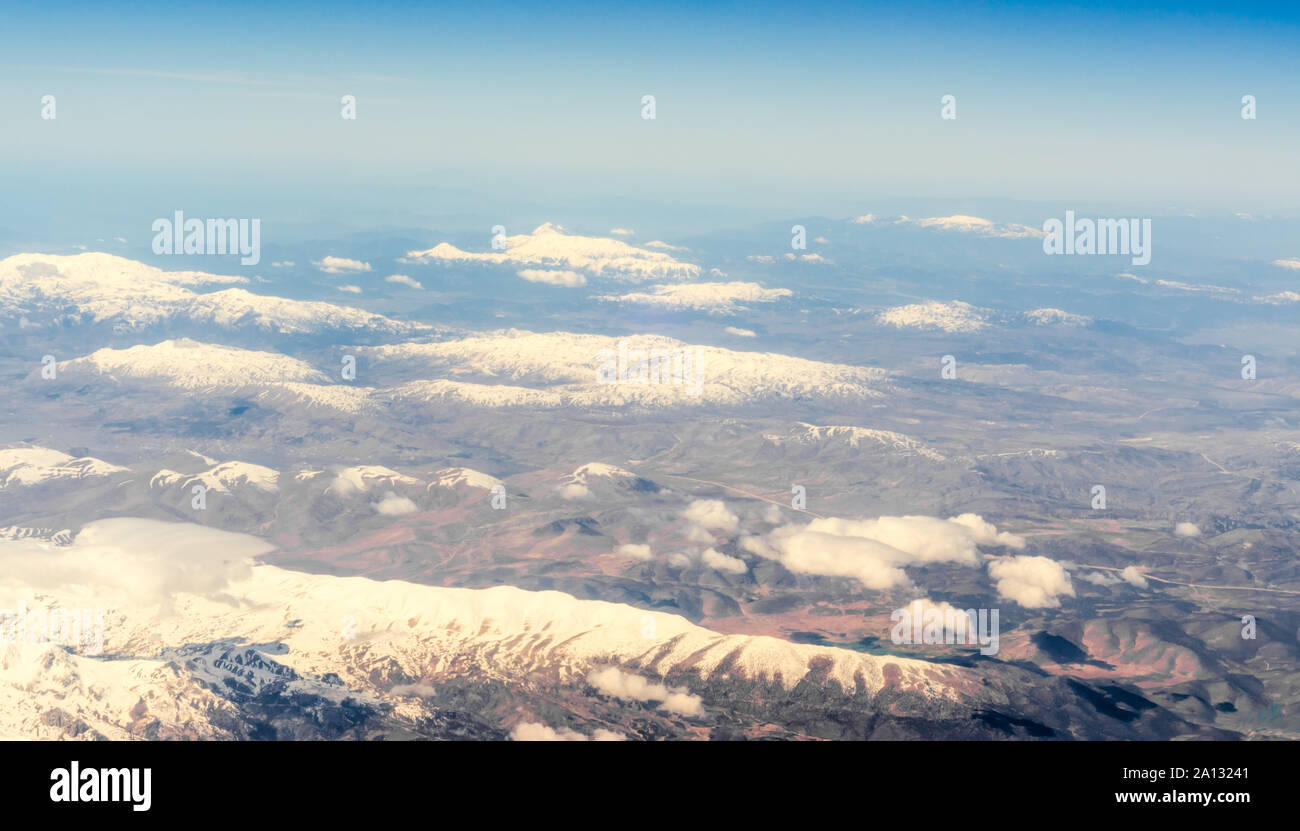 view from an airplane window on mountains in the desert in Egypt Stock ...