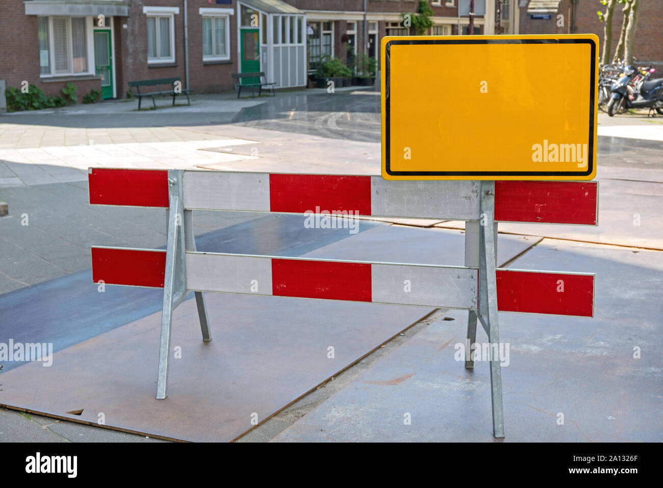 Road Works Construction Barrier at Street in Amsterdam Stock Photo - Alamy