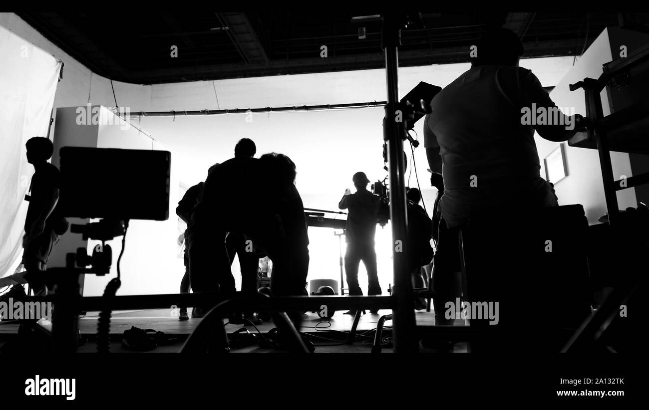 Cast crew filming Black and White Stock Photos & Images - Alamy