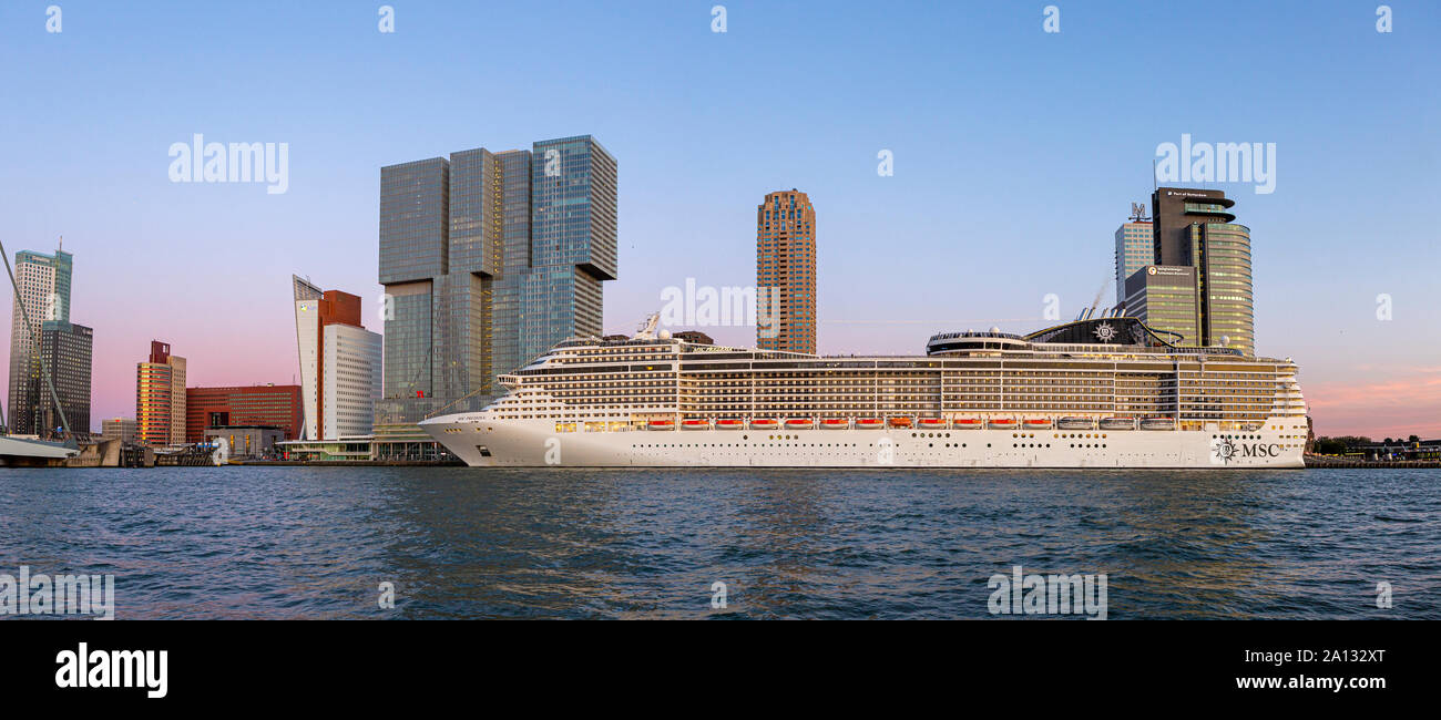 Panorama with cruise ship MSC Preziosa in front of the iconic Dutch ...
