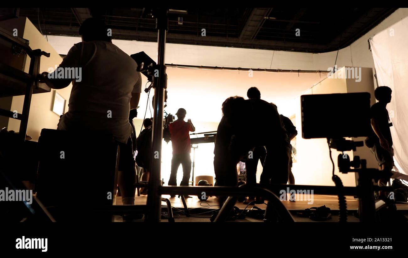 Behind the shooting video production and lighting set for filming which ...