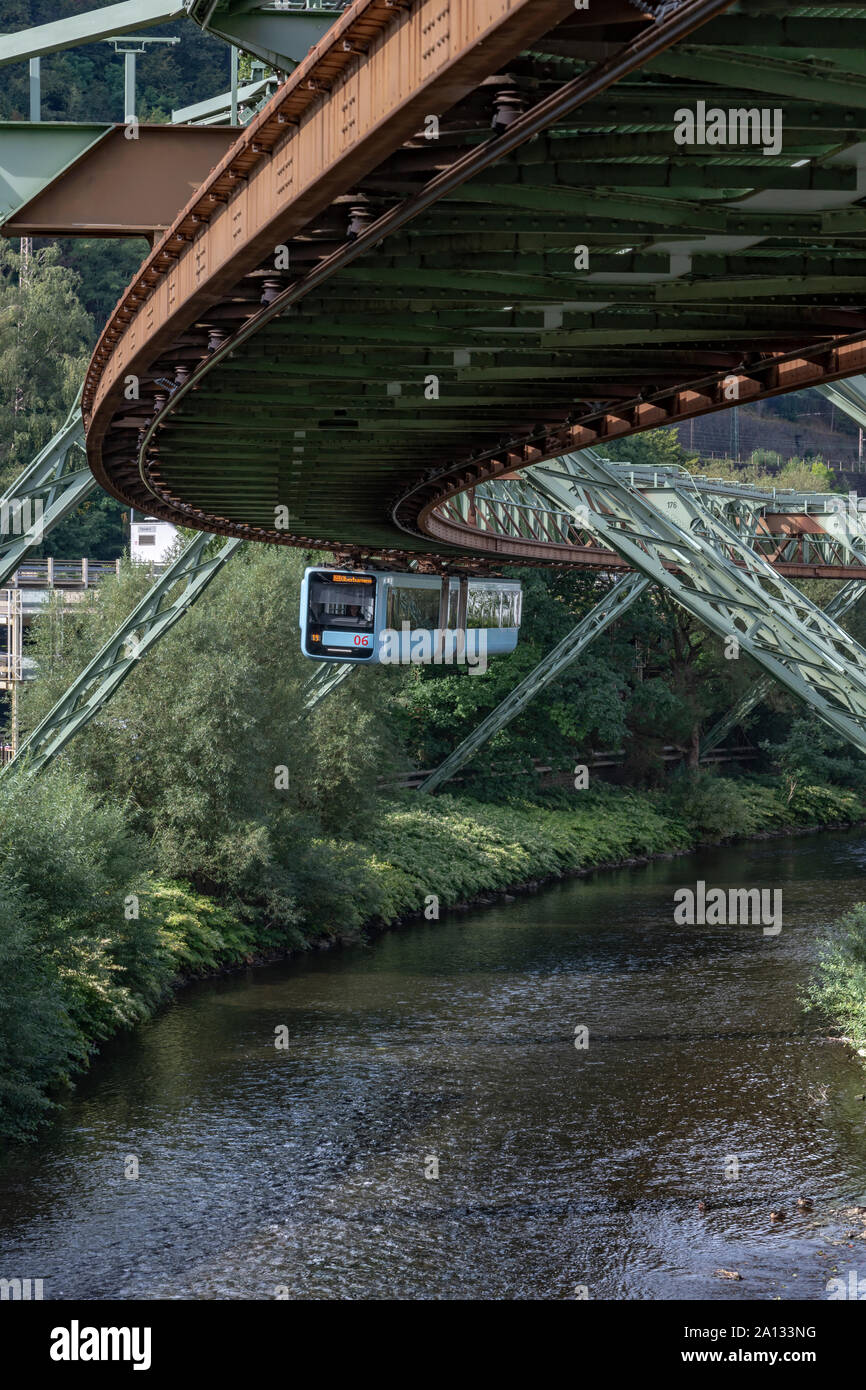 The amazing hanging monorail called the Schwebebahn in Wuppertal, near ...