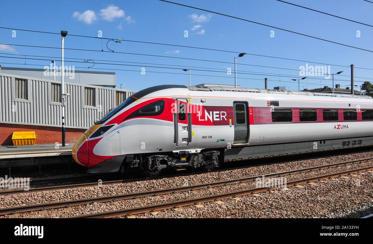 LNER class 800 Azuma leaves with a southbound express, Peterborough ...